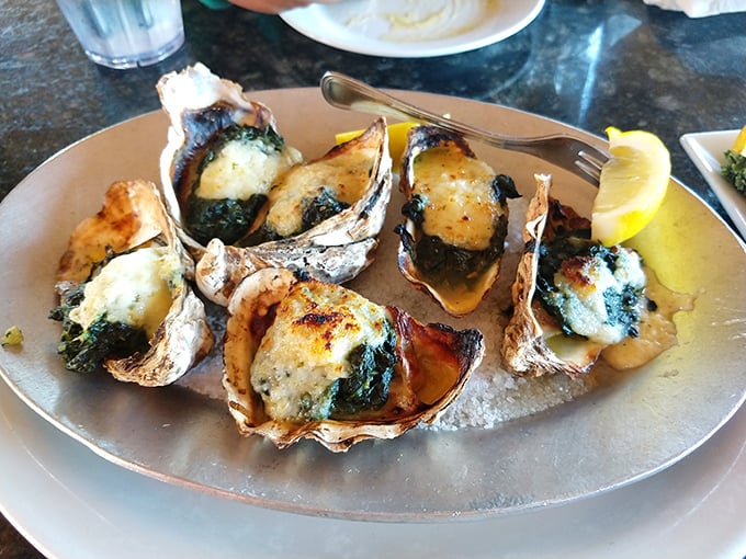 Oysters Rockefeller that would make the Vanderbilts jealous – decadently topped and perfectly broiled for that moment of pure bliss.