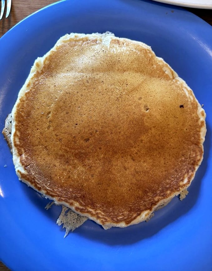 The perfect pancake isn't just breakfast—it's performance art. Golden-brown, with that ideal balance of fluffy interior and slightly crisp edge.