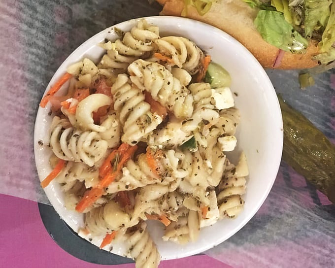 This spiral pasta salad isn't just a side—it's a supporting actor that deserves its own category at the Deli Academy Awards.