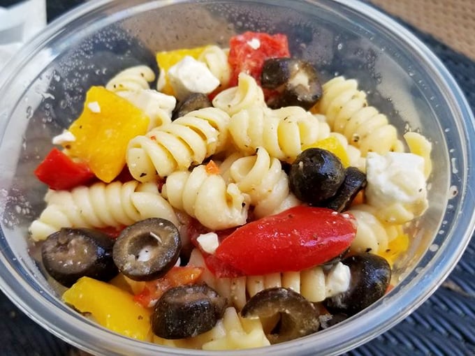 5. pasta salThis isn't just pasta salad—it's a Mediterranean vacation in a plastic container, with each bite offering a perfect balance of pasta, veggies, and briny olives.ad