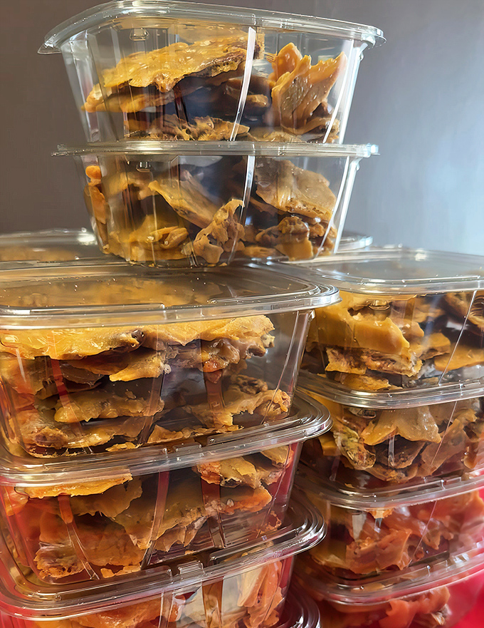 Stacks of golden brittle waiting to be discovered – like archaeological layers of deliciousness that reveal the ancient art of candy-making.