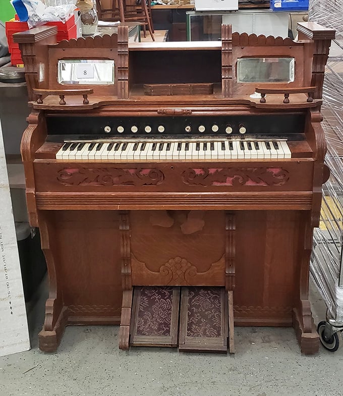 This vintage pump organ isn't just furniture—it's a conversation piece that could transform your living room into a Victorian parlor overnight.