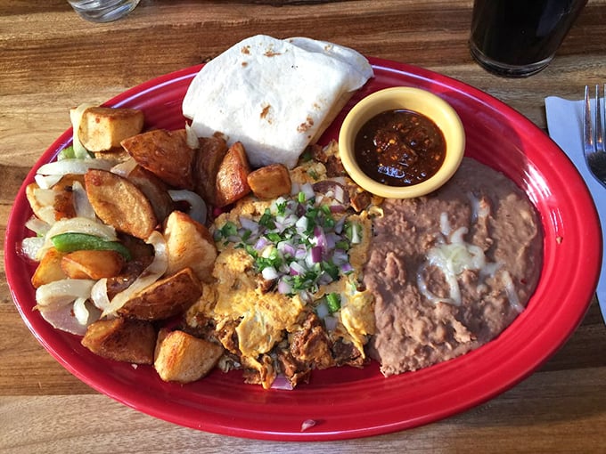 Huevos Rancheros that would make your abuela proud, served with potatoes that somehow manage to be both crispy and tender—a breakfast miracle.