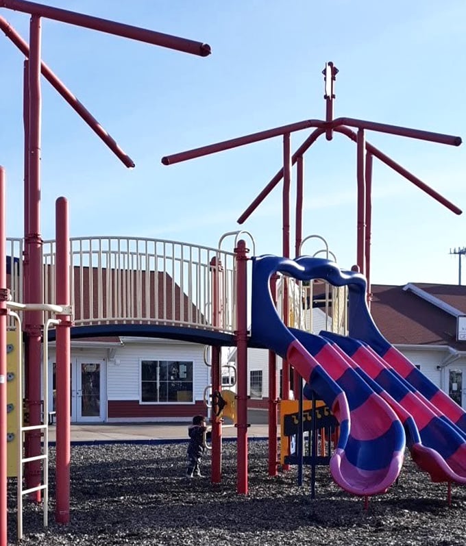 Even the playground at Harbor Light Landing has nautical flair, where kids can slide and climb while parents contemplate their next boutique stop.