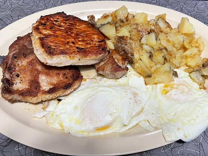 Pork chops and eggs—the breakfast of champions who plan to skip lunch, nap at noon, and regret nothing.