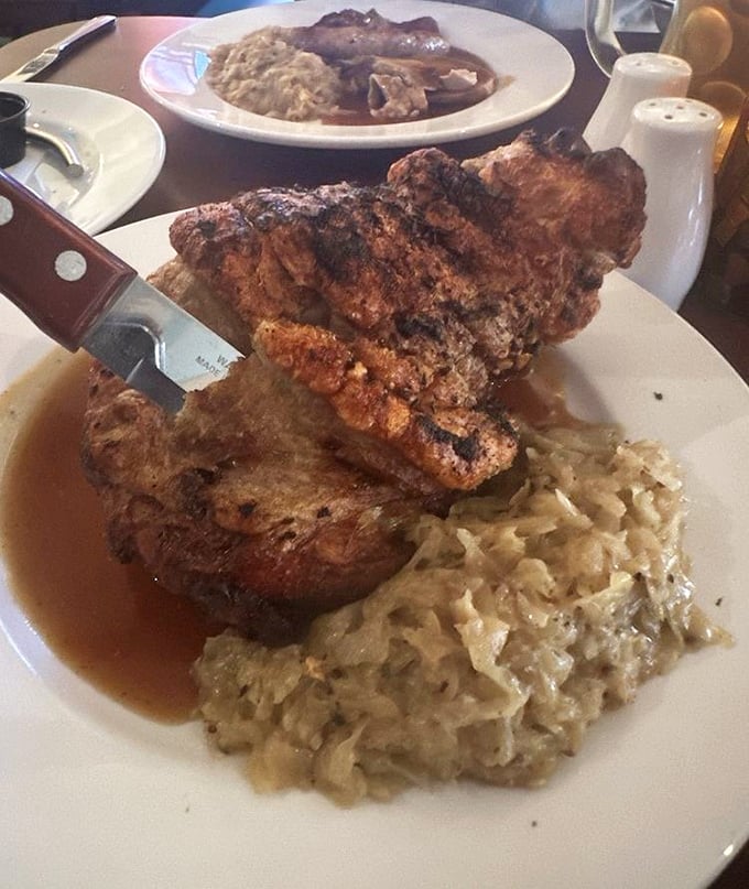 This isn't just pork – it's a monument to meat. The crispy-skinned pork shank with sauerkraut could make a vegetarian reconsider their life choices.