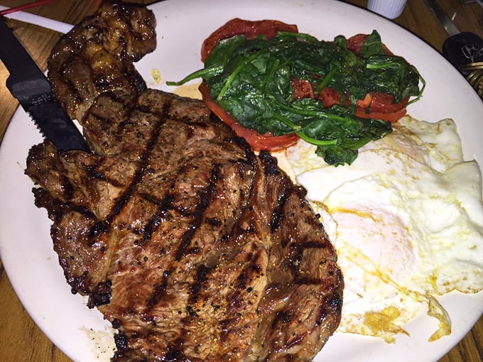 This isn't just steak and eggs – it's a carnivore's morning masterpiece with a side of vibrant greens. Protein paradise, Tallahassee style.