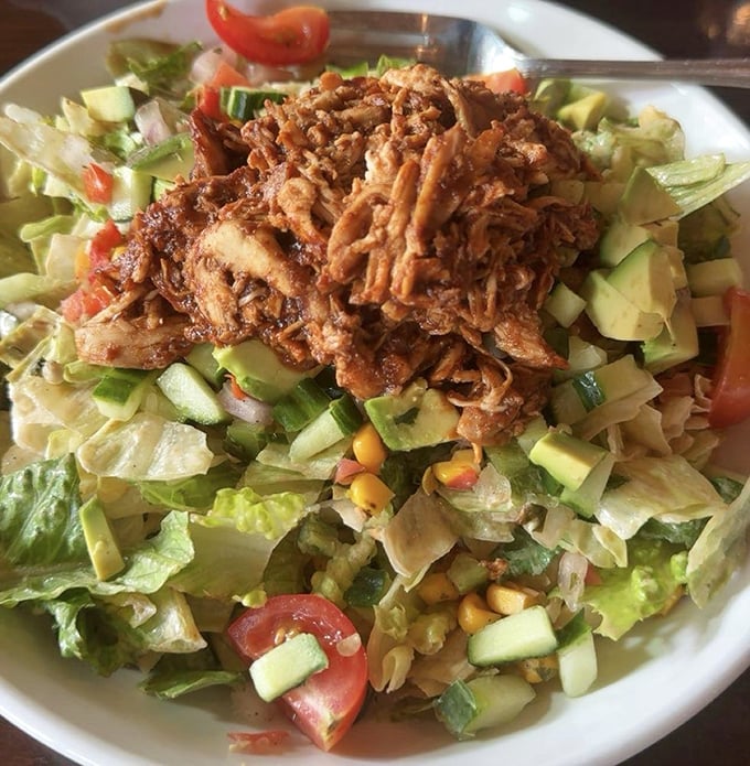 Who knew a salad could be this exciting? Crisp vegetables playing supporting roles to the star—tender, flavorful rotisserie chicken that makes eating greens feel indulgent.