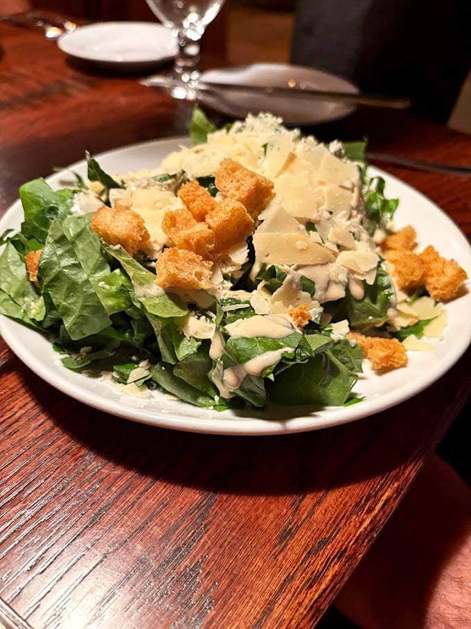 This Caesar salad isn't just phoning it in. With fresh shavings of parmesan and house-made croutons, it's bringing its A-game to the table.
