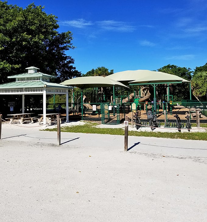 Even the playground on Sanibel looks like it was designed by someone who understood childhood joy should blend with nature, not concrete.