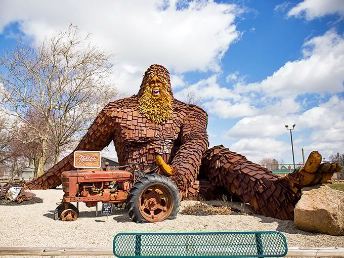 Not your average roadside attraction! This wooden Sasquatch sculpture proves small towns have the biggest imaginations—and a sense of humor.