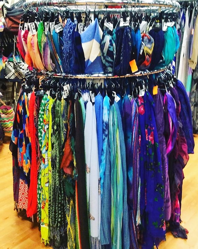 A kaleidoscope of scarves awaits, ready to transform "I just threw this on" into "I curated this ensemble with the precision of a museum director."