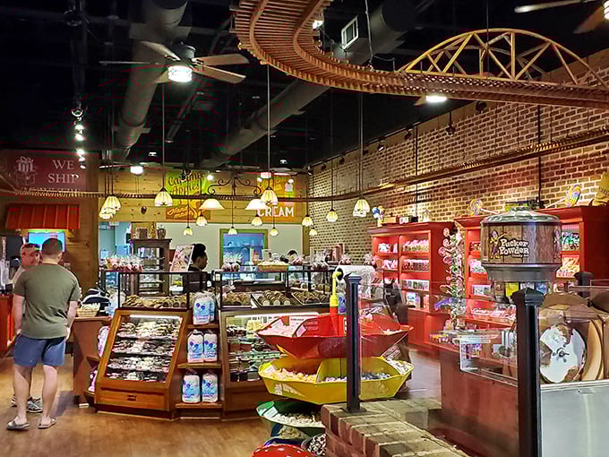 Sweet temptation lurks around every corner. This candy shop's vintage-inspired design proves that shopping calories don't count if they're consumed between stores.