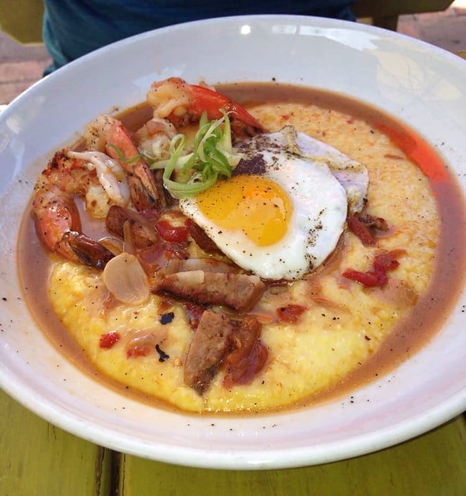 These shrimp and grits tell a Southern story with a Philly accent—the sunny-side egg on top is like the morning sun rising over comfort food heaven.