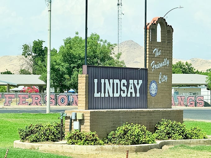 "The Friendly City" indeed – Lindsay's welcome sign promises small-town warmth in a state often characterized by big-city indifference.