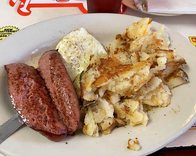 Breakfast sausage and hash browns with that perfect crispy-to-soft ratio—the kind that makes you wonder why you ever cook at home.