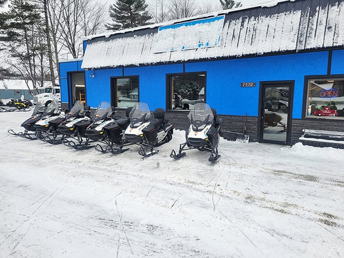 Winter in Gaylord isn't a season—it's a lifestyle. These snowmobiles aren't just vehicles; they're the local equivalent of luxury convertibles.