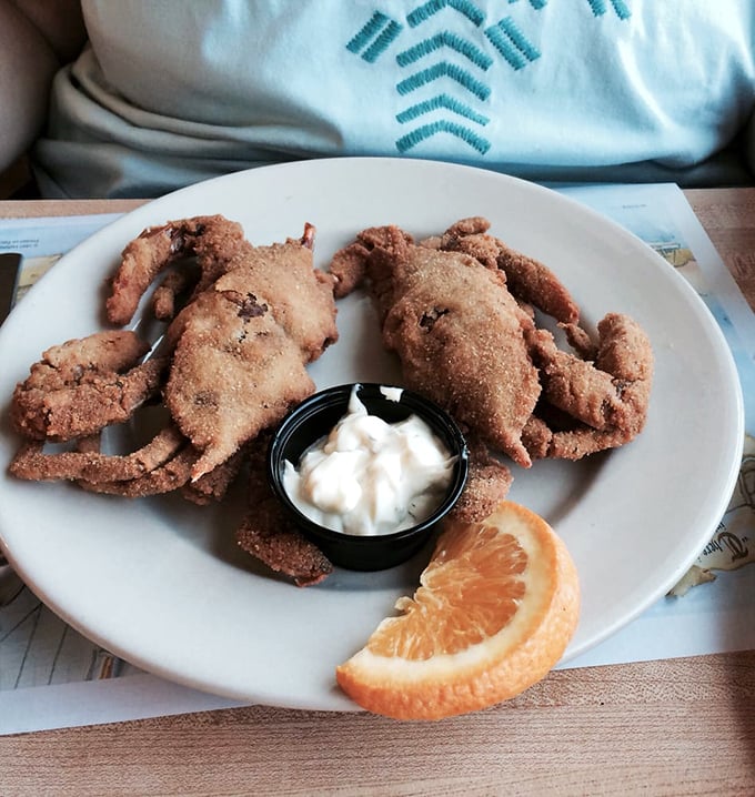 Soft shell crab, breaded and fried to crispy perfection. That moment when you realize you can eat the whole thing—shell and all—is culinary liberation.