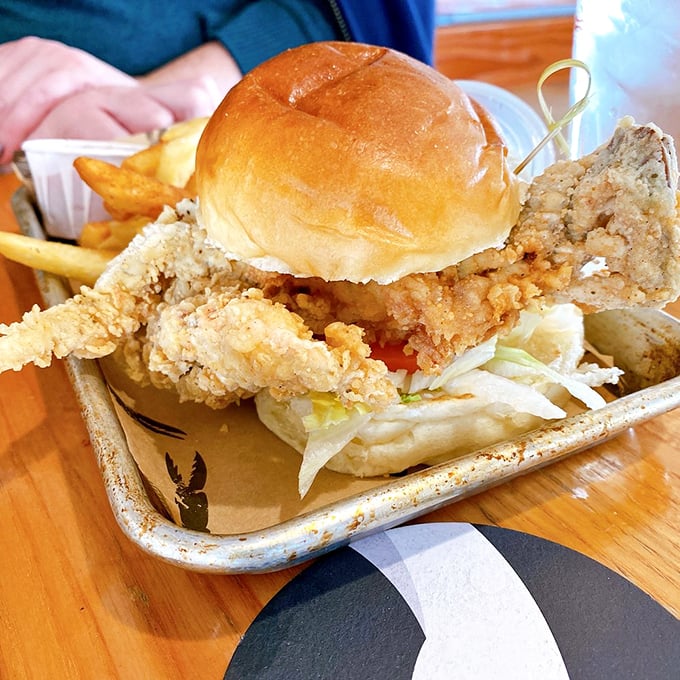 This soft shell crab sandwich is the Eastern Shore on a bun – crispy, tender, and slightly wild, like the Chesapeake waters themselves.