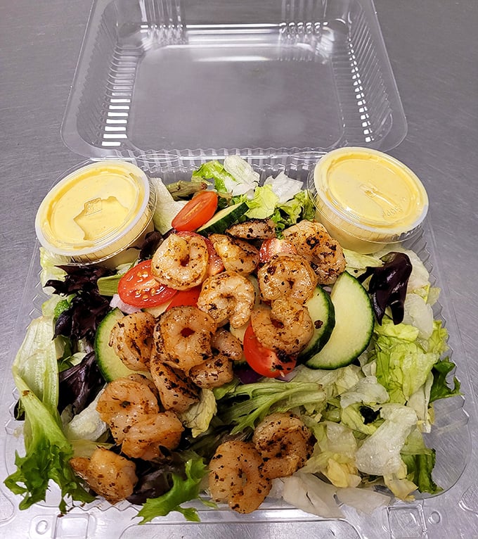"I'm eating healthy," you'll lie to yourself, as you devour every last shrimp on this surprisingly magnificent salad.