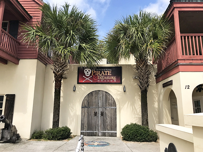 The Pirate Museum's weathered doors promise treasure beyond—though unlike the pirates of old, you'll only surrender the price of admission, not your valuables.