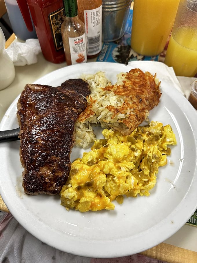 That char on the steak tells you everything – this kitchen knows its way around a hot griddle.