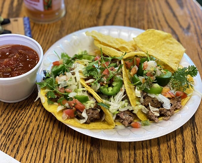 These street tacos aren't trying to reinvent the wheel – they're just rolling it perfectly with fresh toppings, seasoned beef, and the kind of simplicity that equals perfection.