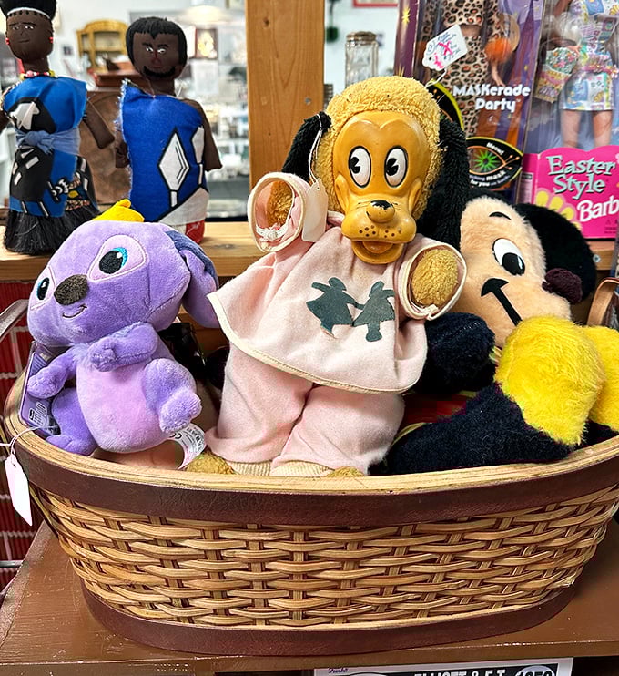 The stuffed animal section is where childhood memories come to reunite with their owners – that Pluto doll has been waiting decades for someone to recognize him!