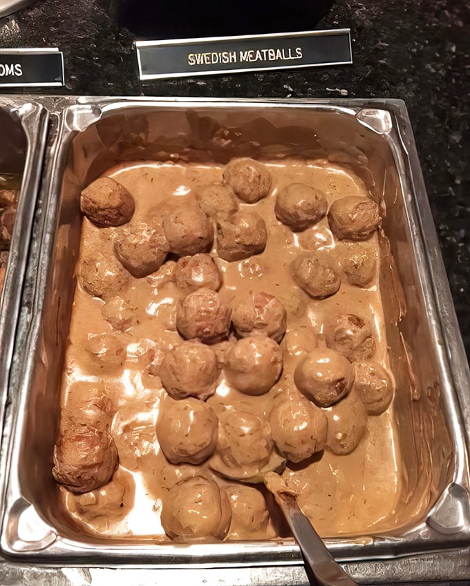 Swedish meatballs swimming in creamy sauce—like tiny flavor bombs waiting to detonate on your palate. Comfort food that transcends international borders.