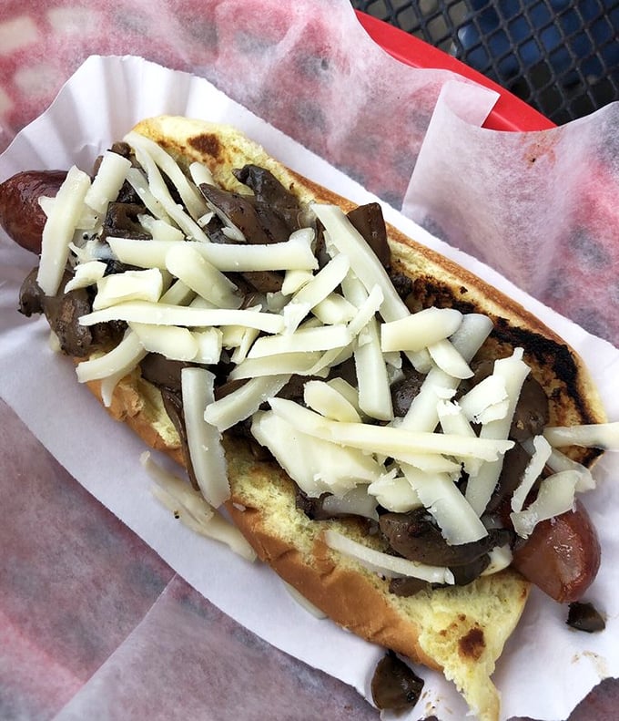 Meet the Syra Dog, where mushrooms and cheese create a symphony of umami on a perfectly toasted bun. It's like a Philly cheesesteak had a delicious identity crisis.