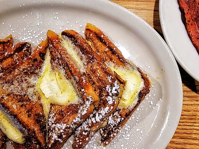 French toast that's achieved that magical golden-brown perfection—the breakfast equivalent of hitting the lottery on your first try.