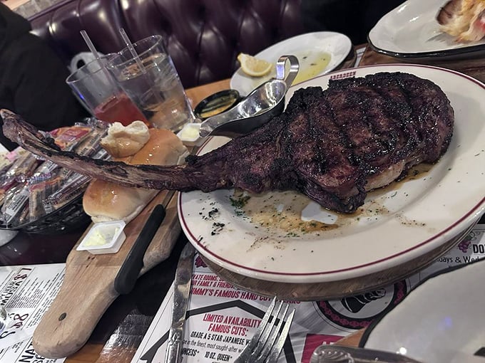 Some call it a Tomahawk steak. I call it the "conversation stopper"—when it arrives, all talk ceases except for the occasional reverent "wow."