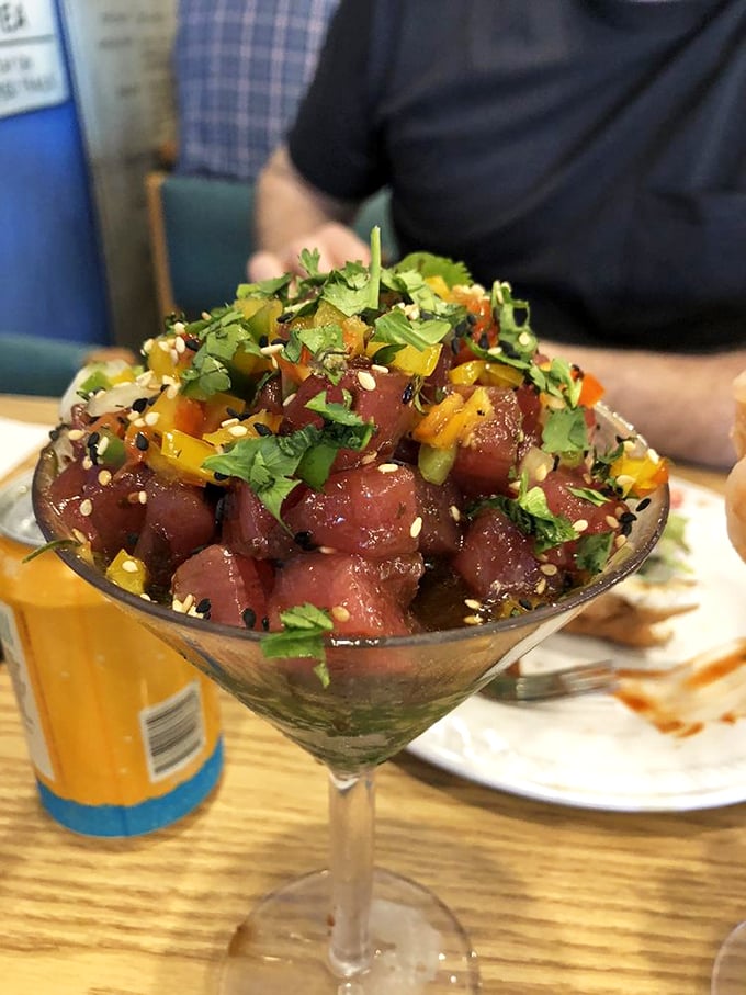This Ahi Tuna Poke isn't just a dish—it's an edible jewel box of ruby-red tuna, vibrant vegetables, and fresh herbs.