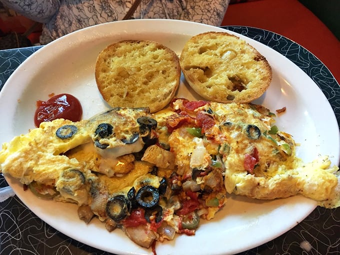 This isn't just any veggie omelette – it's a masterclass in how vegetables, eggs, and cheese can create breakfast harmony on a plate.