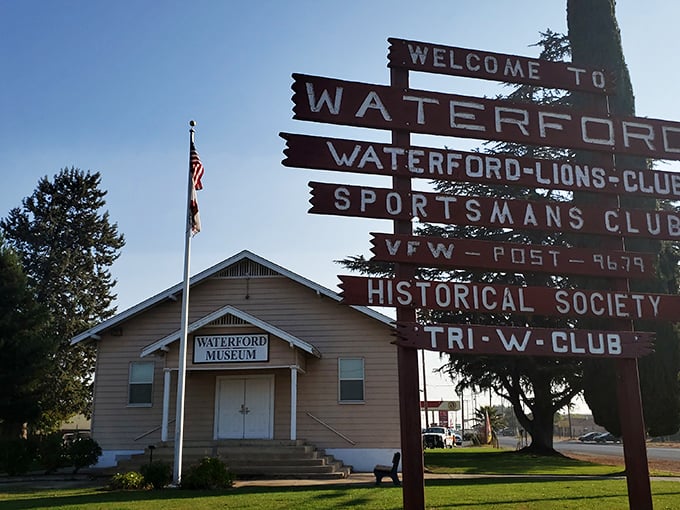 The Waterford Museum and welcome sign – where civic pride comes with helpful directions and a side of historical perspective.