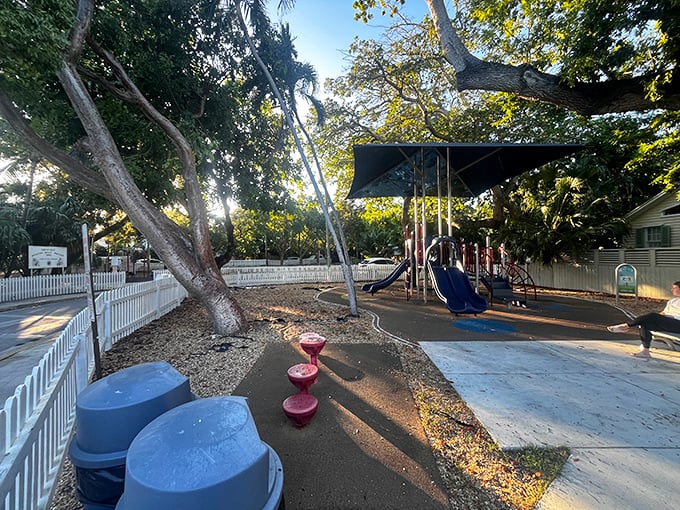A playground nestled among tropical trees – because even in paradise, kids need somewhere to burn off that key lime pie energy.