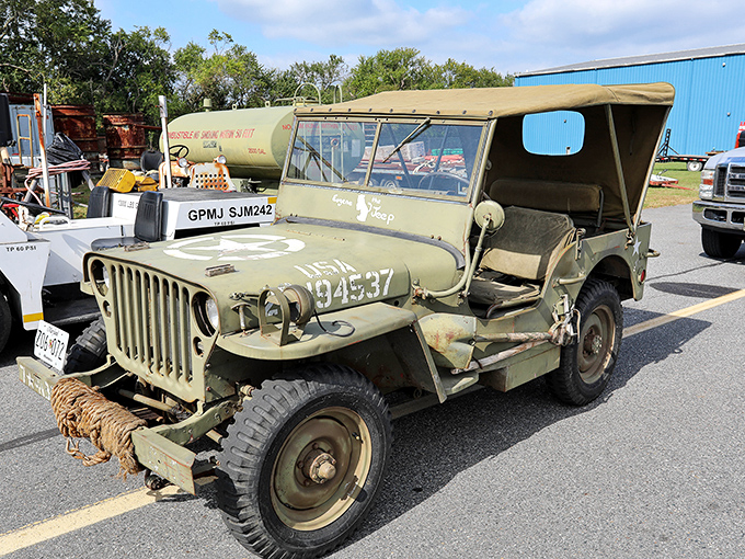 This meticulously preserved Willys Jeep reminds us that aviation history extends beyond the skies to the support vehicles that kept operations running.