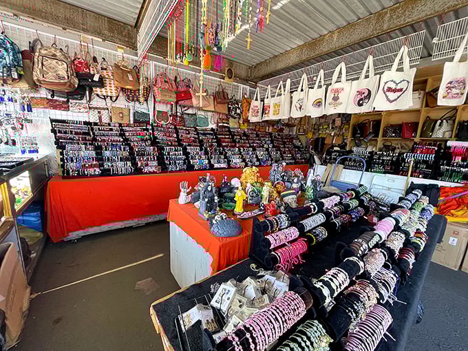 Accessory nirvana where bracelets, necklaces, and handbags compete for attention. One woman's "too much" is another's "just getting started."