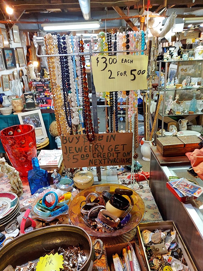 Treasure hunting is a contact sport here. Beaded necklaces and vintage trinkets await the discerning eye of collectors who know value when they see it.