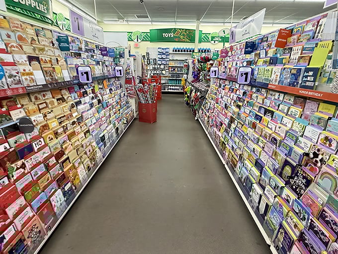 The greeting card aisle—where five dollars buys you five expressions of sentiment instead of just one. Hallmark, eat your heart out.