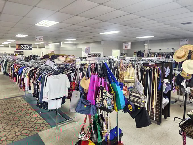Fashion finds from every era hang like a timeline of American style, waiting for their second act.