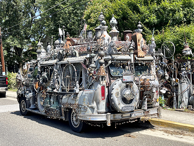 Not your average minivan for soccer practice! This rolling sculpture gallery proves one man's junk is another's intergalactic chariot.