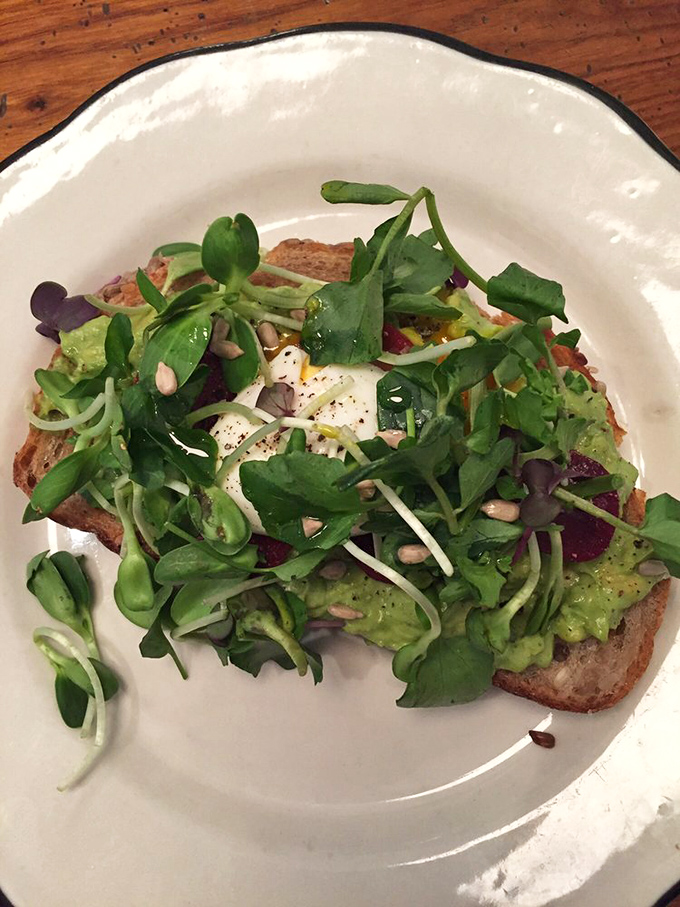 Avocado toast that makes millennials' housing decisions seem justified – a verdant landscape of green goodness topped with what appears to be a perfectly poached egg.
