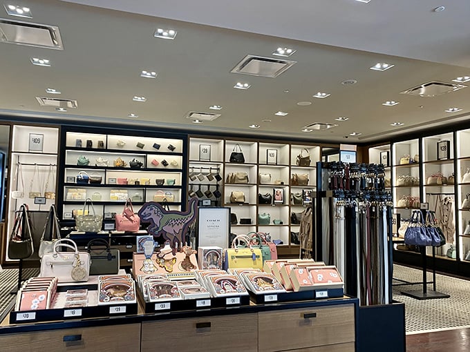 Designer handbags stand at attention like soldiers guarding fashion's front lines, each one silently whispering, "Take me home, I'm 60% off!"