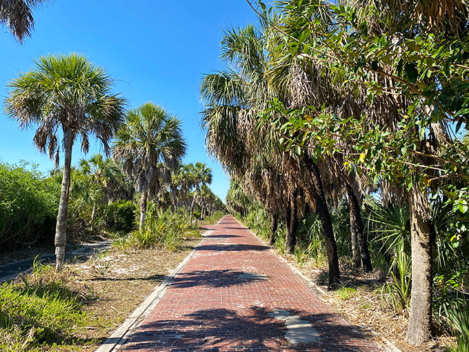 The palm-lined brick pathway feels like walking through a tropical novel. No crowds, no rush—just you and a Florida that existed before mouse ears and outlet malls.