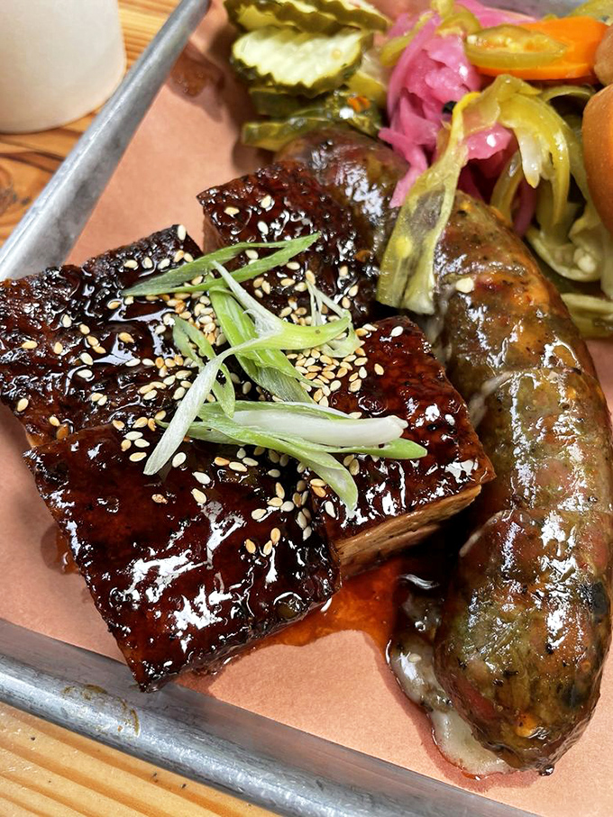 Glistening burnt ends and sausage – proof that sometimes the best things in life come in small, caramelized packages.