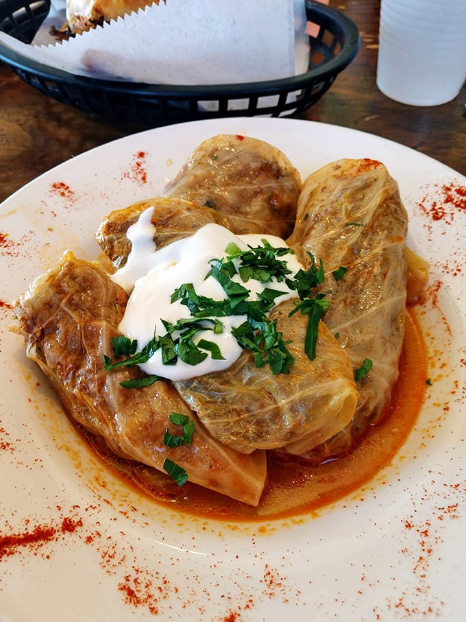 These cabbage rolls aren't your grandmother's recipe (unless she's from Georgia)—each one a perfect package of flavor topped with fresh herbs.