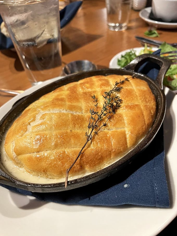 Not your average pot pie—this golden-domed beauty is the pastry equivalent of a warm hug after a long day.
