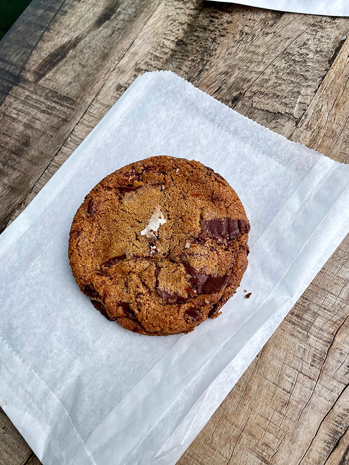 Not your average cookie experience—chunks of chocolate waiting to ambush your taste buds with melty goodness.