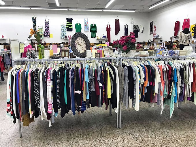 Rack after glorious rack of potential style upgrades. Each hanger holds someone's past fashion choice waiting to become your signature look.